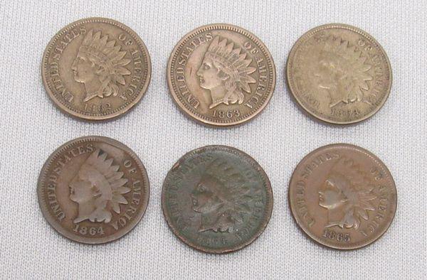 6 Indian Head Cents: