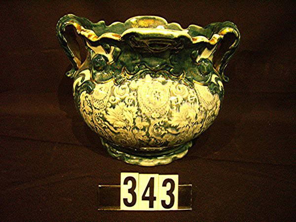 Pottery Jardiniere Signed Benares (spider Mark On