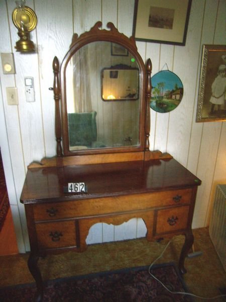 1462: BIRD'S EYE MAPLE QUEEN ANNE VANITY 67"H X 42"W X