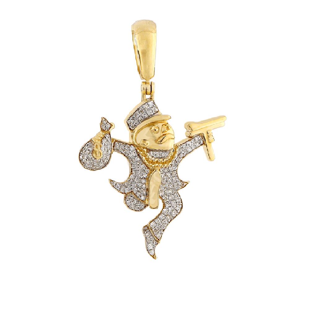 14k Yellow Gold 0.43ct Diamond Gangster Pendant