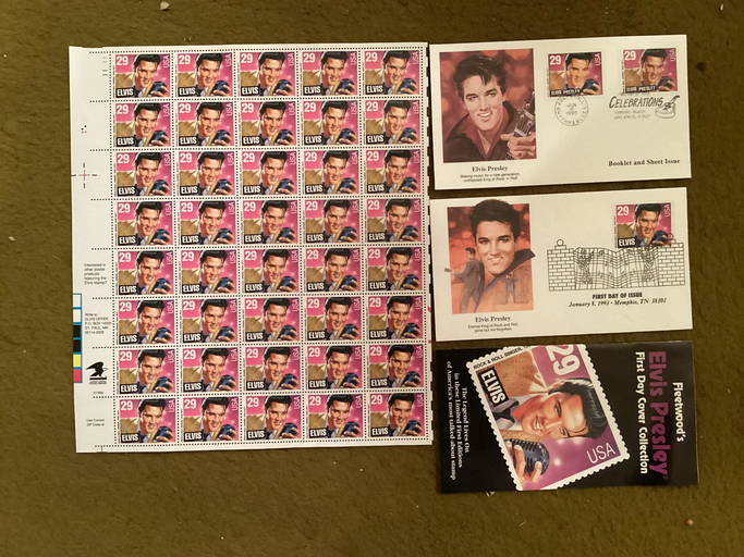 Sheet of Elvis Presley 29 Cent Uncut Stamps and First Day Covers (#0476 ...