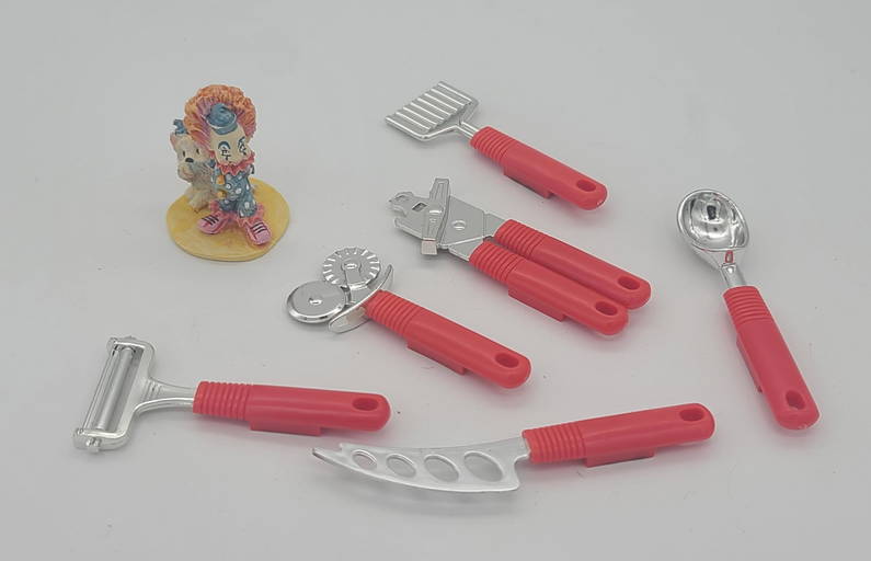Vintage Clown Figurine And Kitchen Tool Magnets