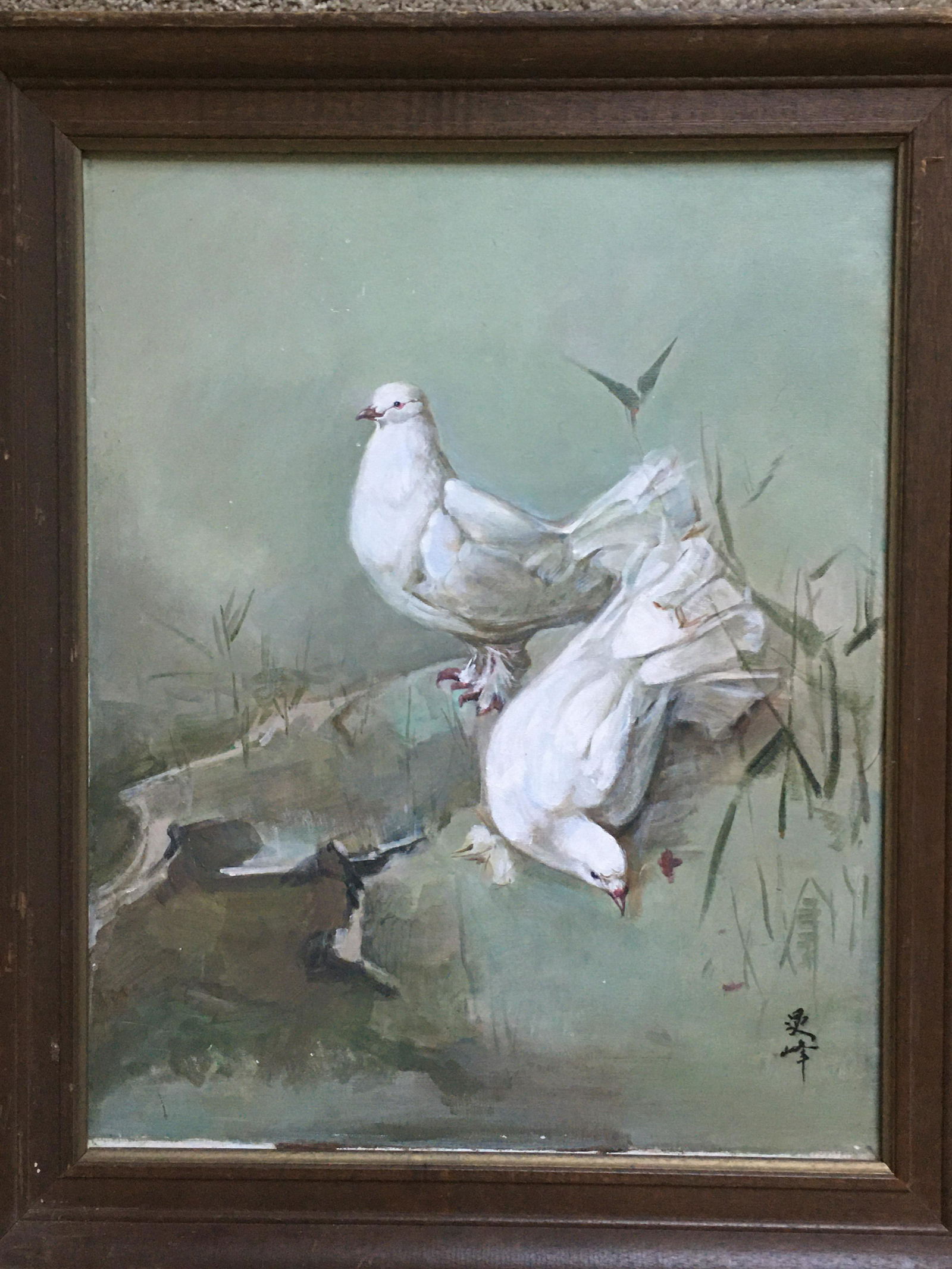 Lee Man Fong 1913 1988 Indonesian Chinese Oil Painting Doves On Canvas
