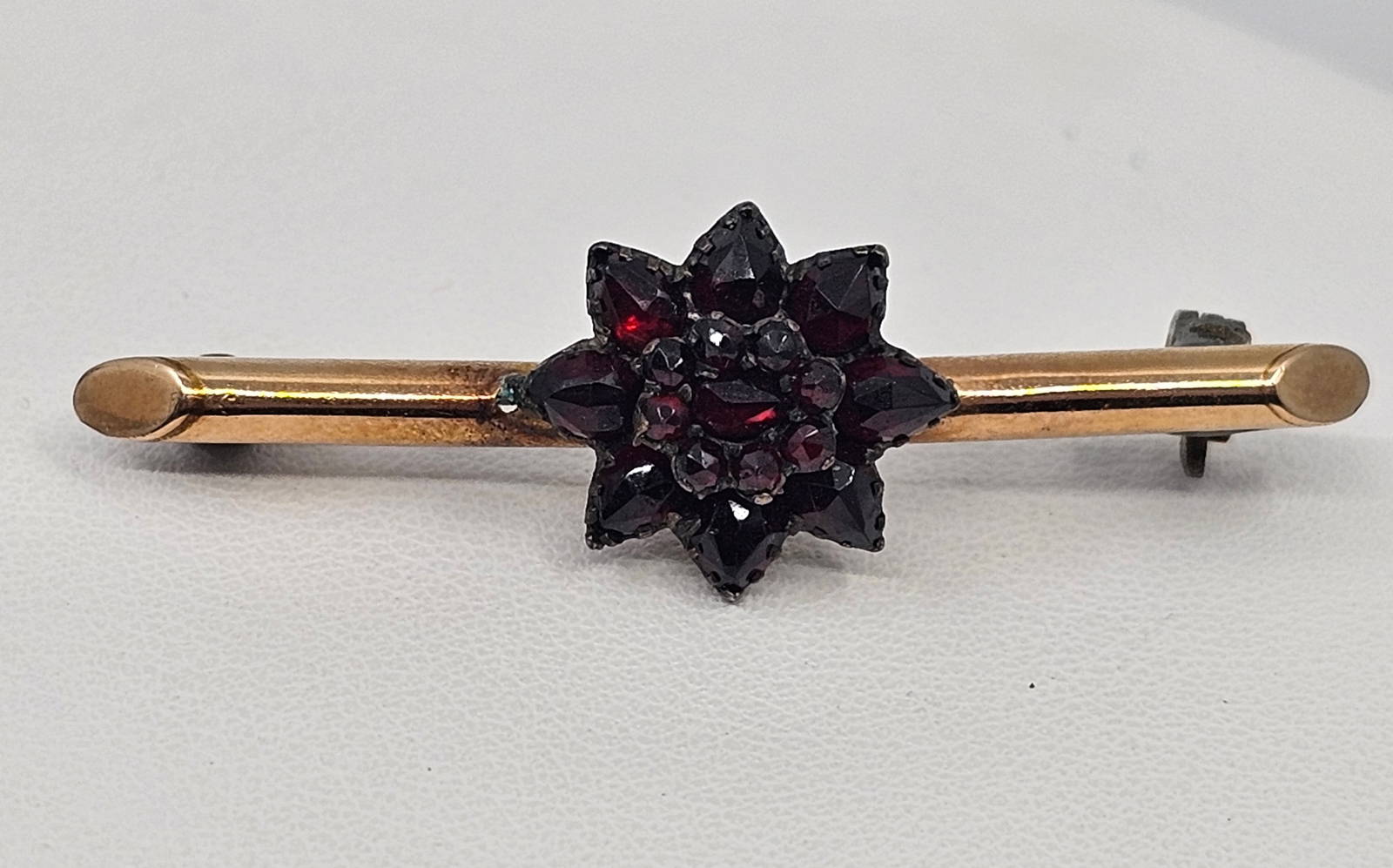Victorian 14k Gold Bar Pin With Cluster Of Garnets. Auction