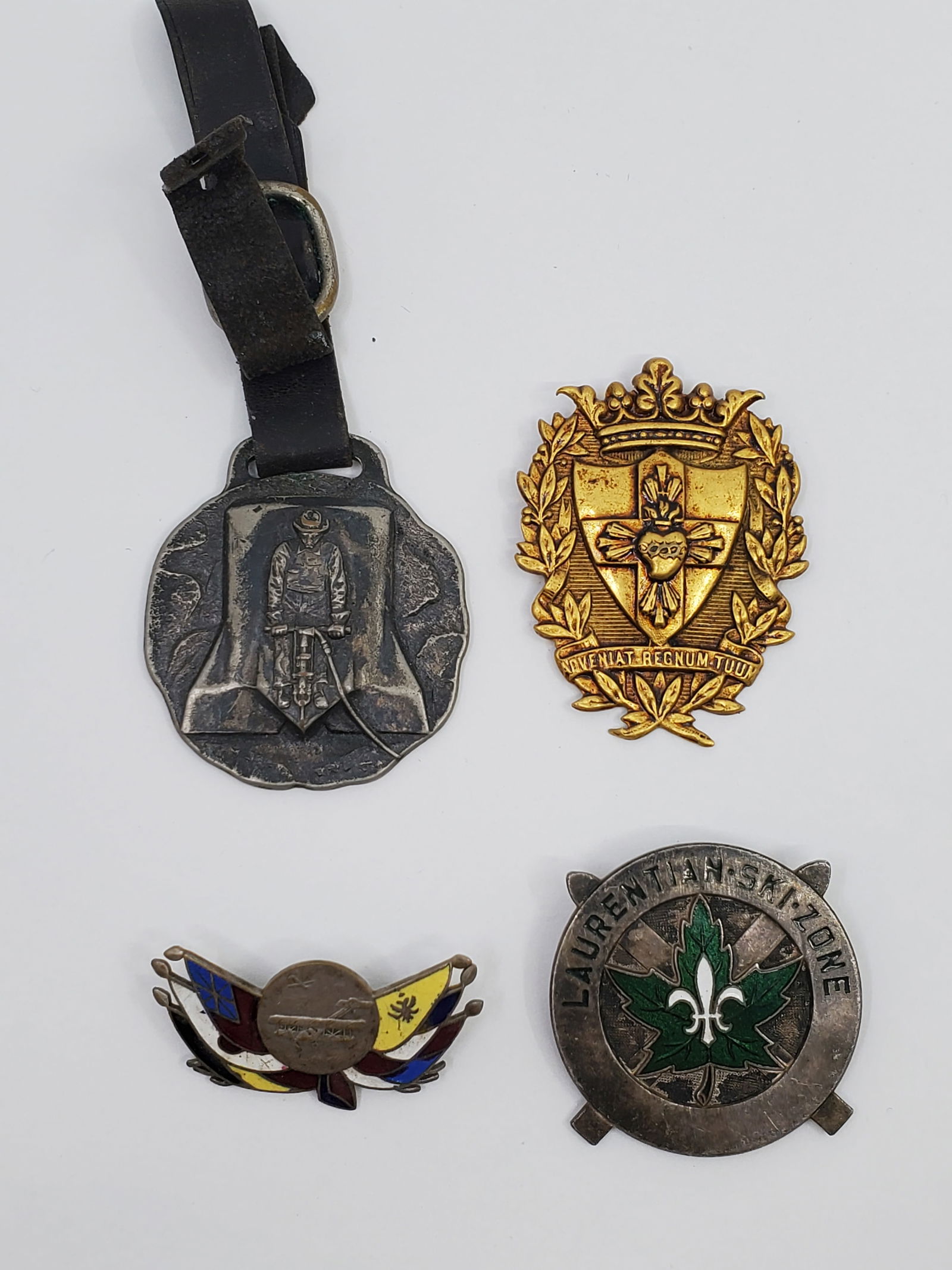Quebec Canada 2 Medallic Pins, Pendant Plus One Early Aviation Pin Auction
