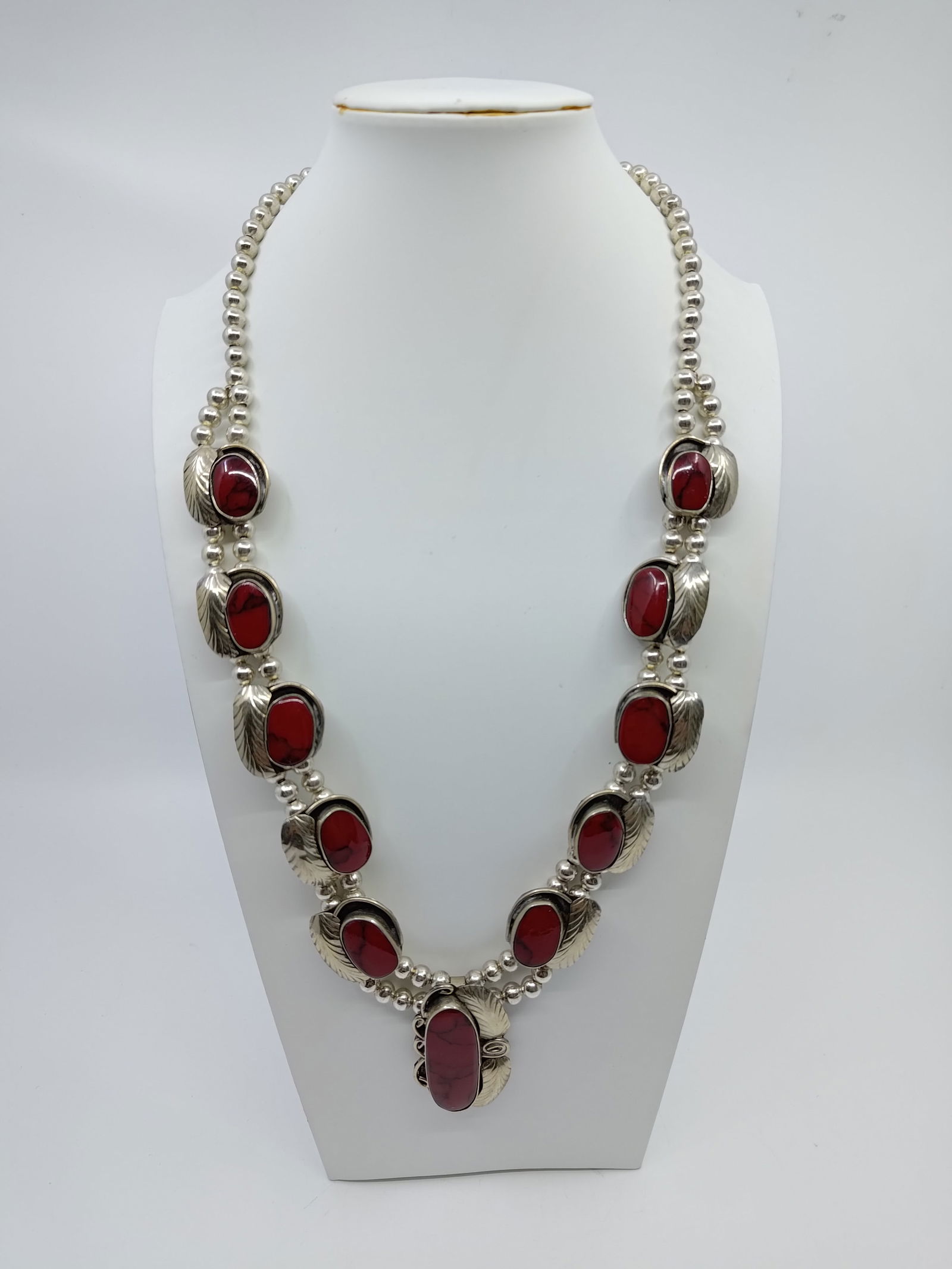 Vintage Navajo Red Coral Squash Blossom Necklace Auction
