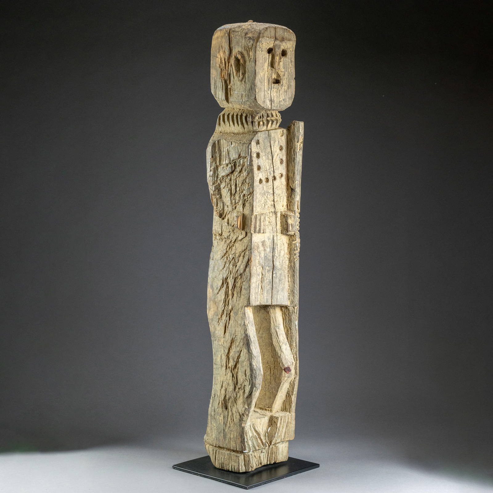 Carved Wood Guardian Figure, Western Nepal Auction