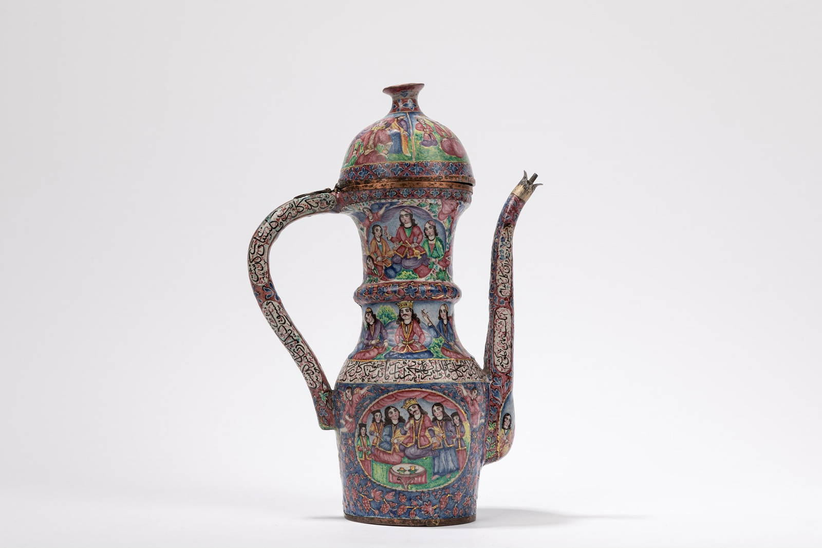 A Qajar Enamelled Lidded Copper Coffee Pot, Iran, Second Half Of 19th ...