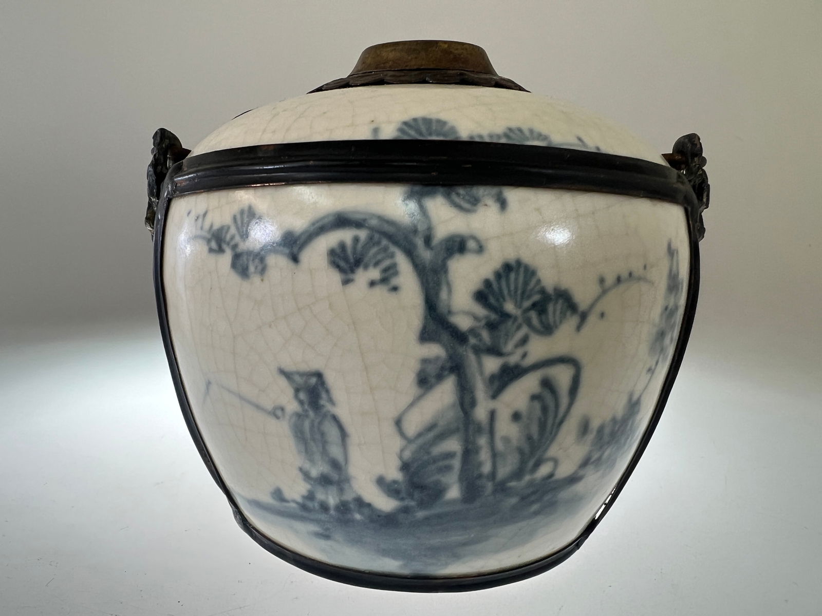 Chinese Opium Pot Or Jar With Under-glaze Decoration, Signed. Auction