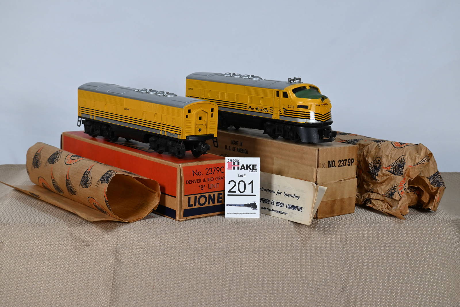 Lionel Postwar 2379 Rio Grande F3 "ab" Diesel Locomotives W/ Ob's. Auction