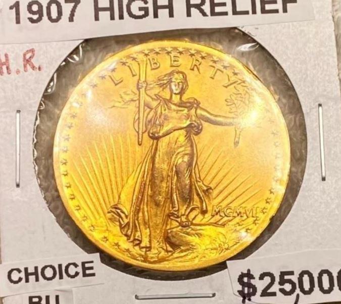 1907 $20 High Relief Gold Double Eagle Choice Bu