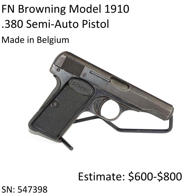 Fn Browning Model 1910 .380 Semi-auto Pistol Auction