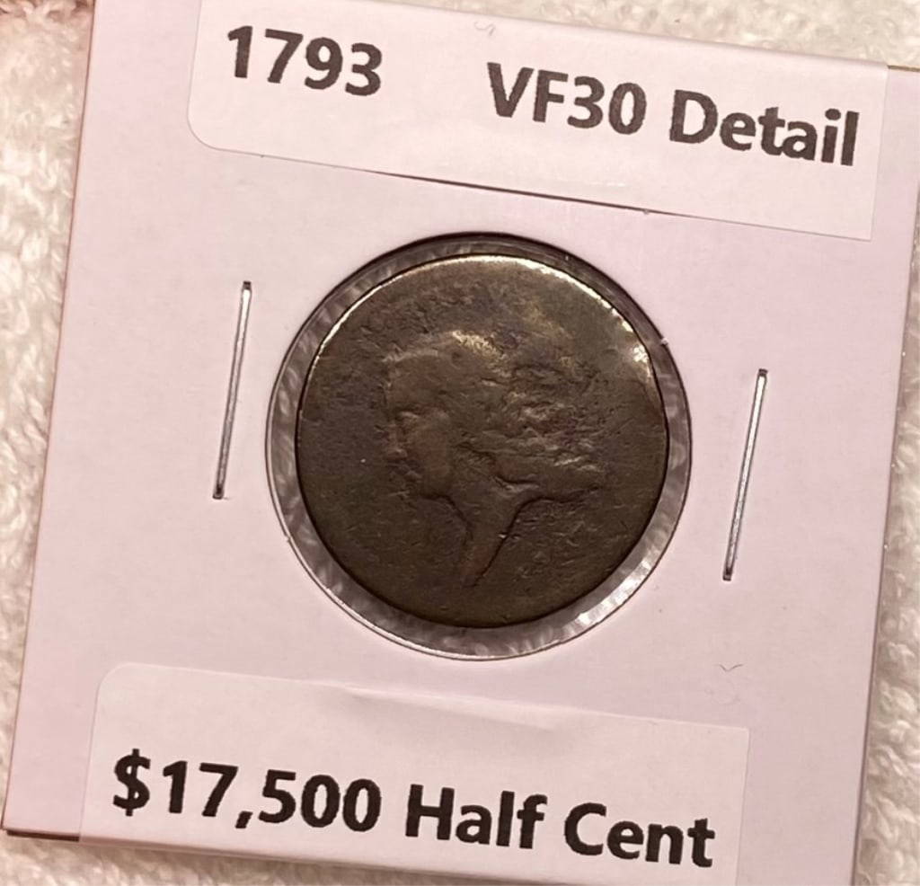 1793 Draped Bust Half Cent Vf30 Detail Auction