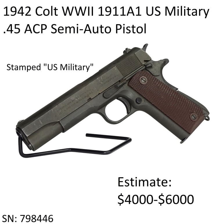 1942 Colt Wwii 1911a1 Us Military .45 Acp Pistol Auction