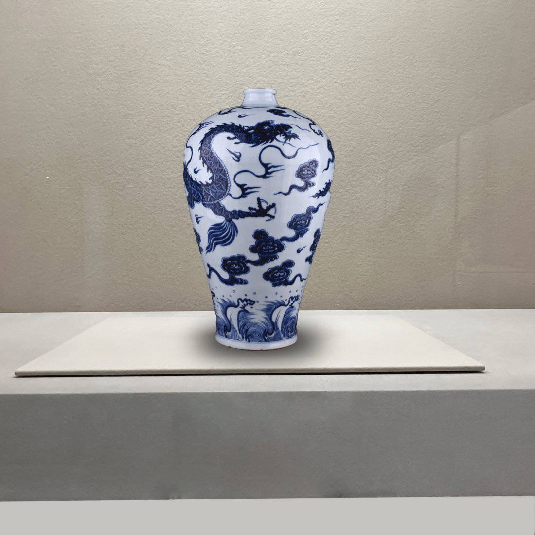 Yuan Blue And White Suma Liqing Material Plum Vase With Cloud And ...