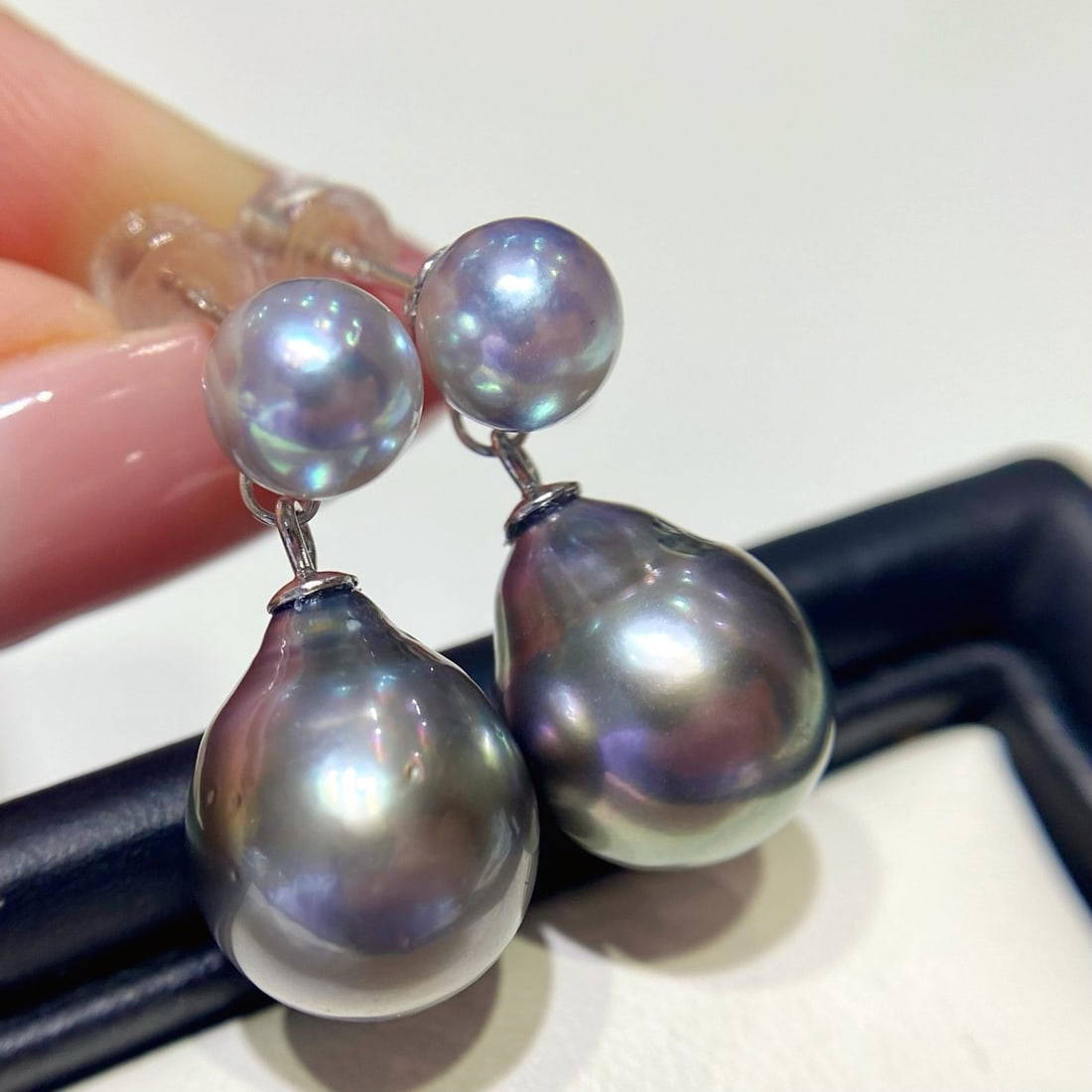 S925 Sterling Silver 6-7mm Real Hemp Seawater Pearls 10-11mm Tahitian Black Pearl Double Bead ...