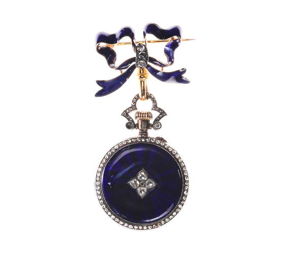 Henry Capt Geneve 18K Yellow Gold Rose Cut Diamond Enamel Pendant Watch ...