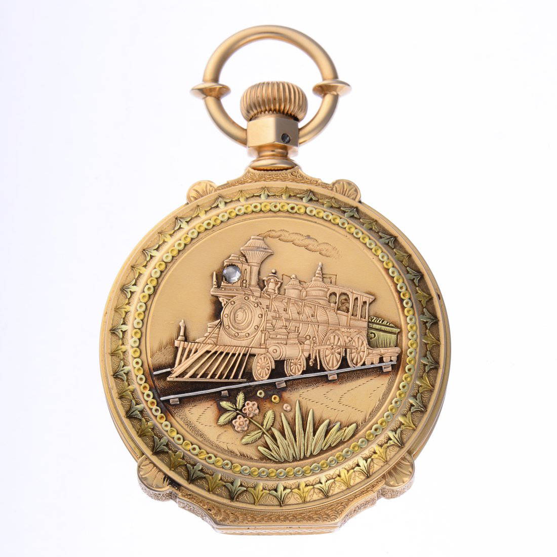 Waltham Model 1872 18k Gold Multi- Color Train Motif Hunting Case ...