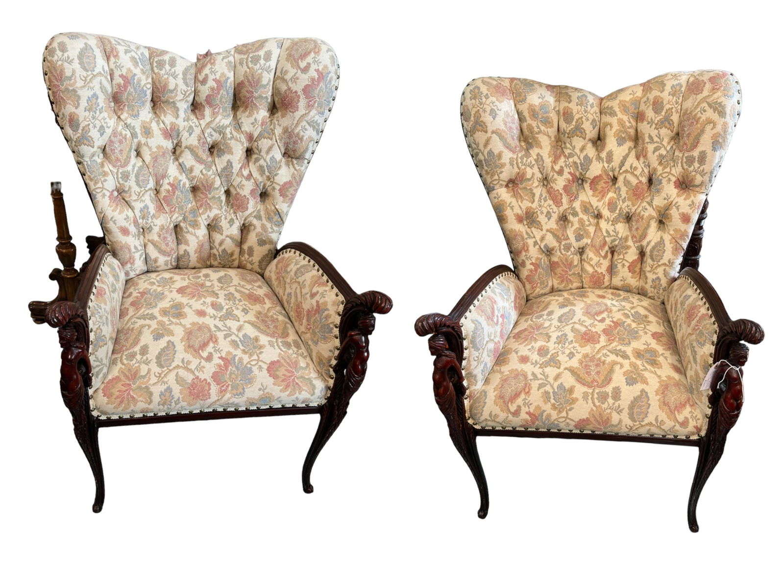Pair Victorian Style Wing Back Upholstered Chairs Auction