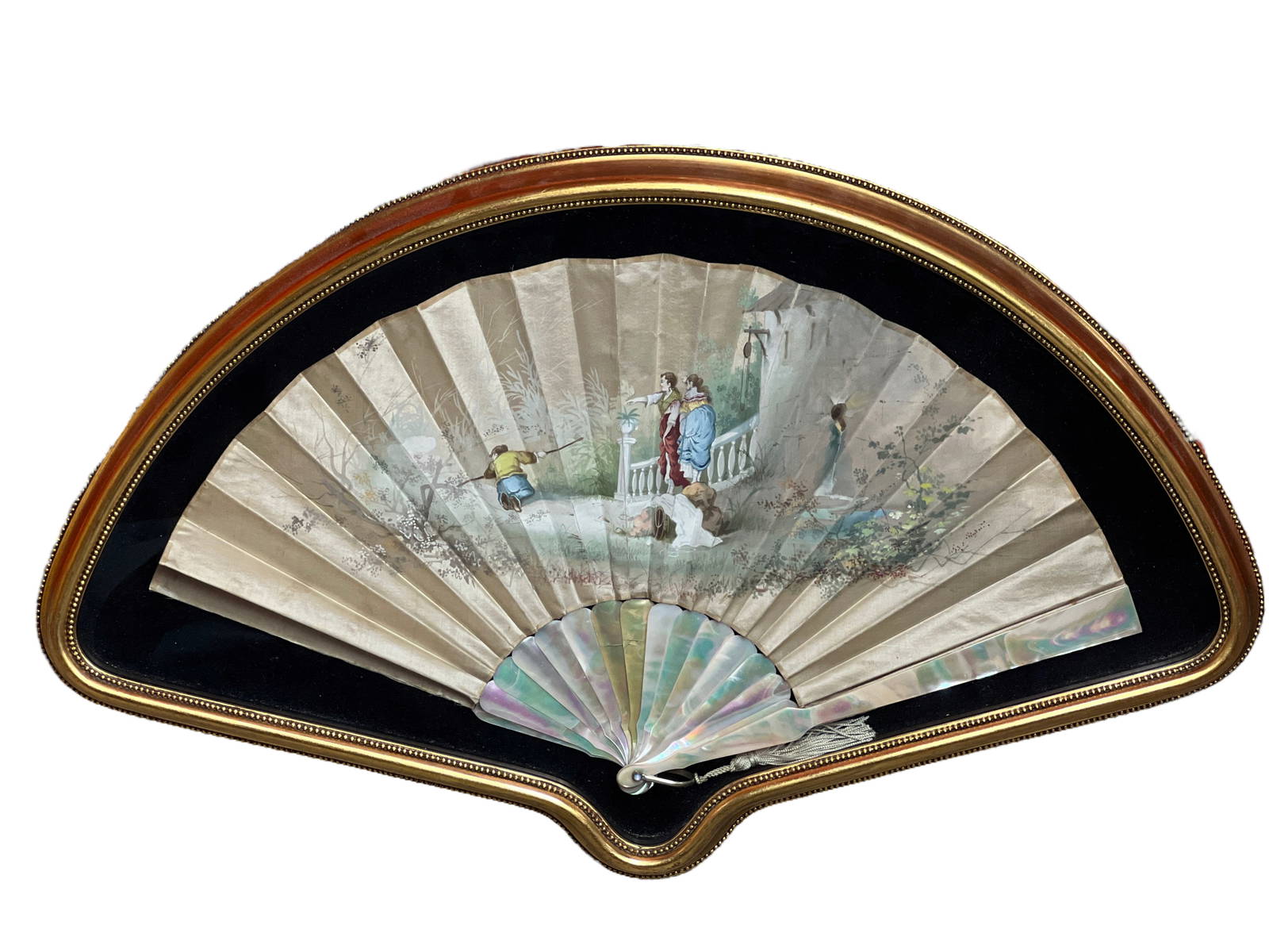 Antique French Fan In Gilt Wood Custom Frame Auction
