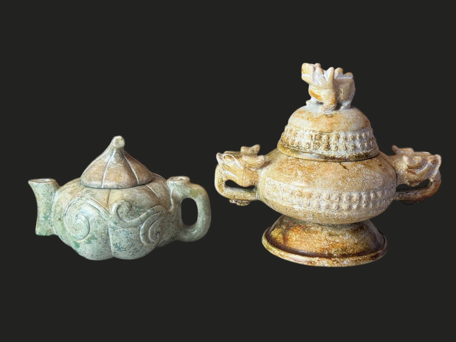 Two Carved Stone Censer And Tea Pot Auction