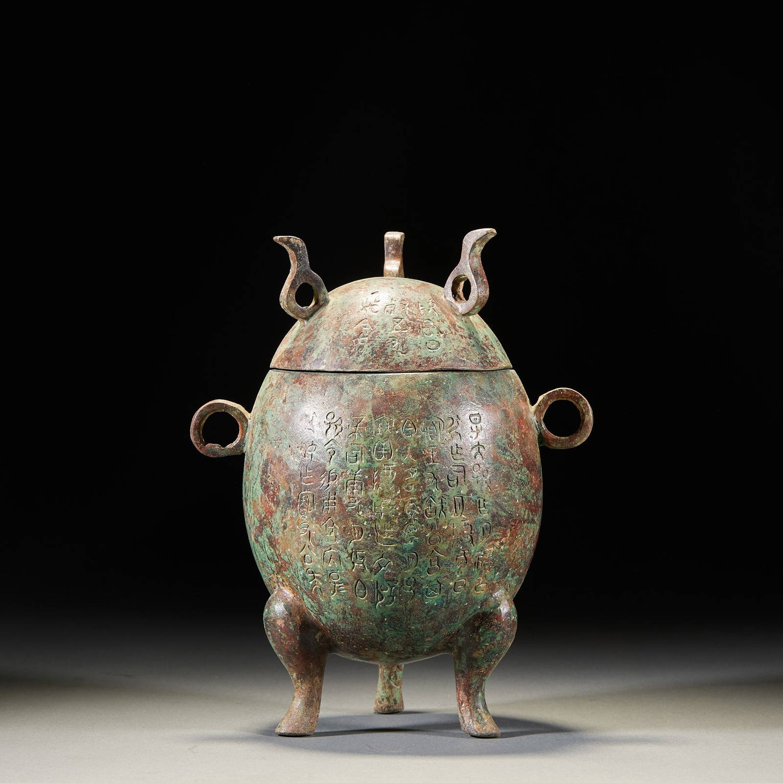 Jar With Two-ear Lid And Three-legged Inscriptions Before Ming Dynasty ...