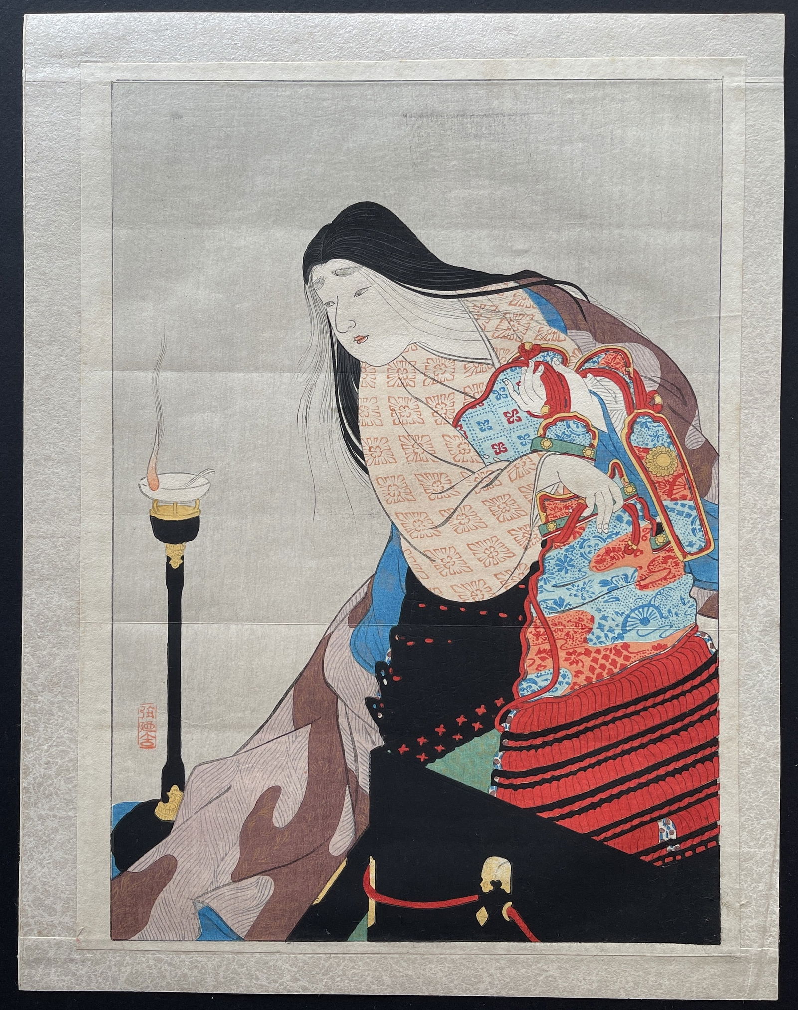 Kobori Tomoto: Heian Era Beauty With Armor. Woodblock Print (ukiyoe) Nr