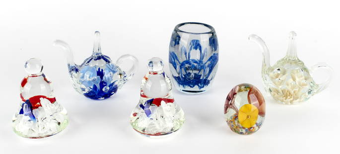 Six Art Glass Paperweights, Pca, Joe St. Clair