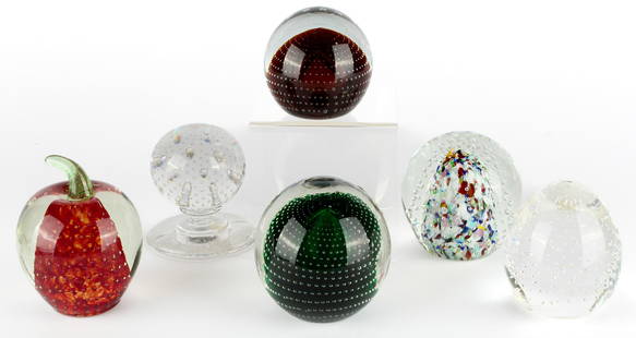 Controlled Bubble Glass Paperweights, Pair
