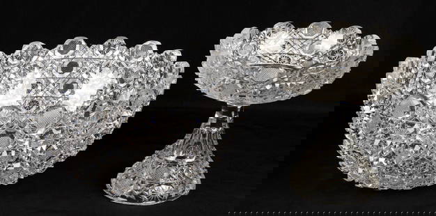 American Brilliant Pattern Cut Glass Bowl With Metal