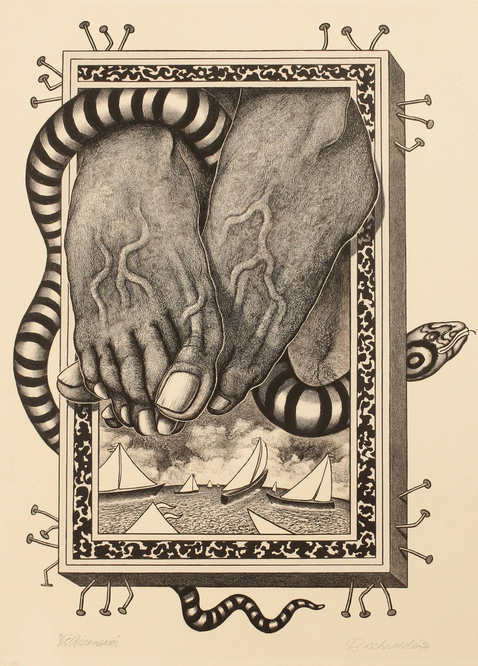 R. F. Schroeder (american, 20th C.) Ascension, Lithograph Auction