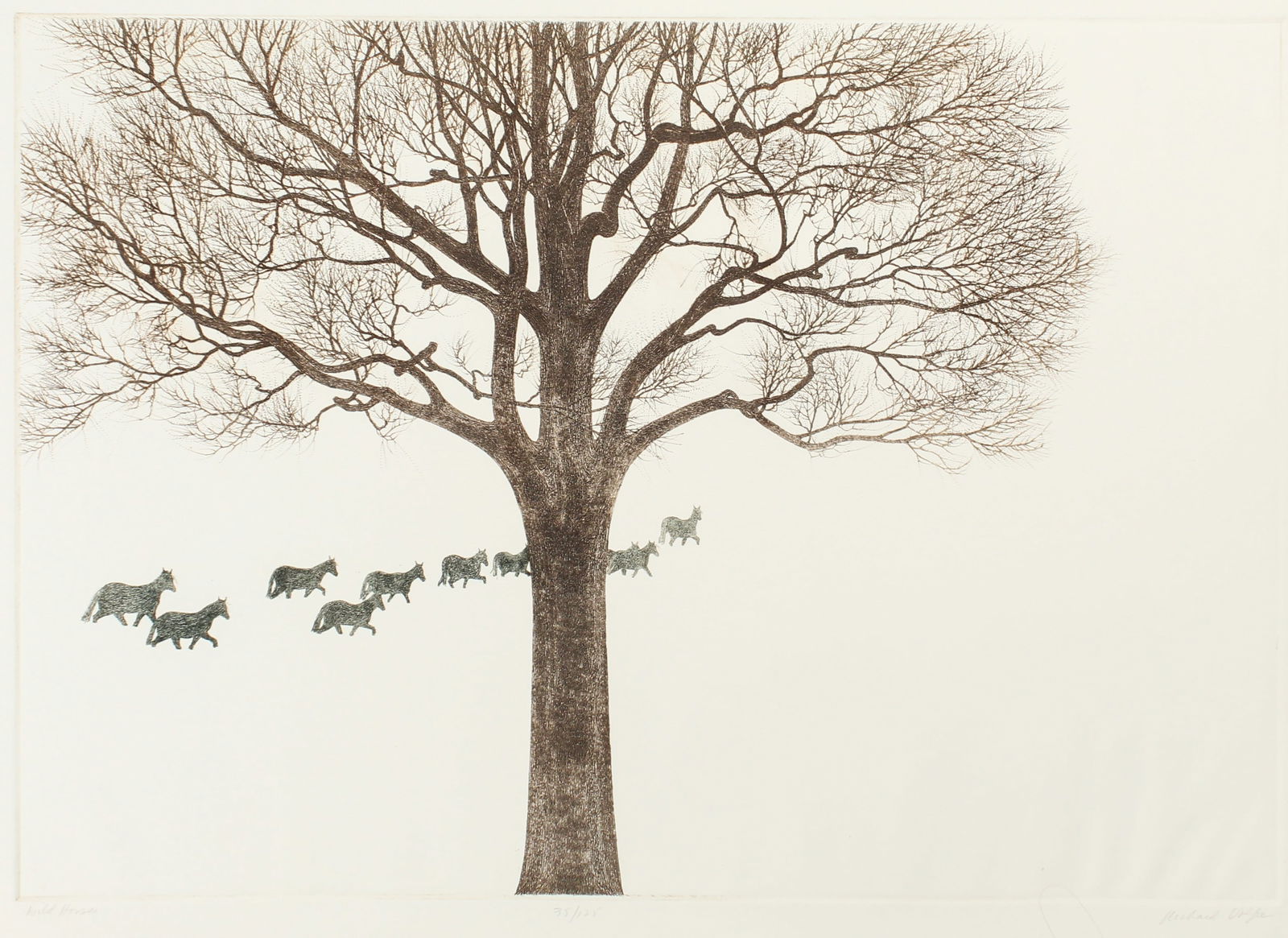 Michael Volpe (american, 20th C.) Wild Horses, Etching, Art Auction