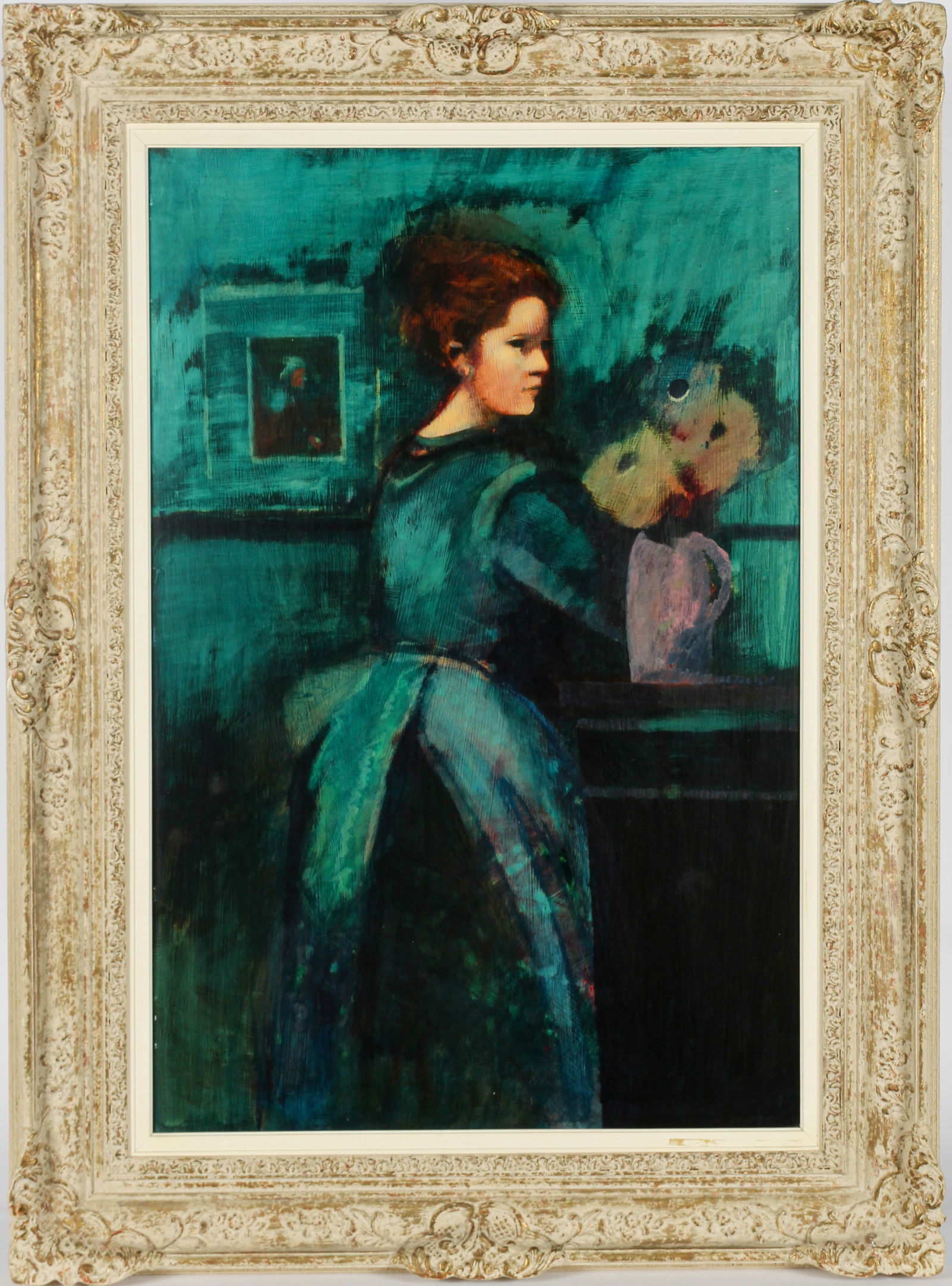 Donald Purdy (american, 1924-2018) Woman With Flowers, Large Oil On ...