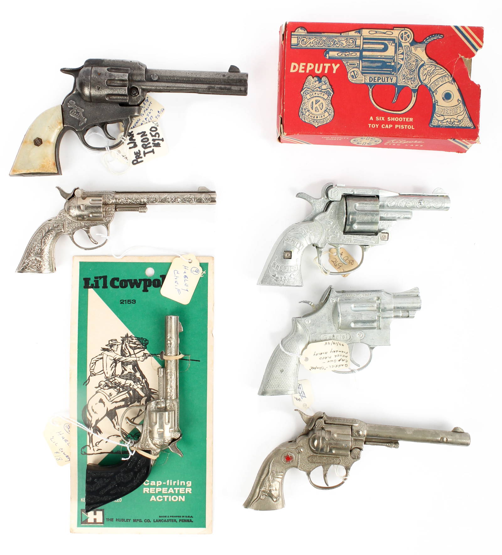 Six Vintage Toy Cap Guns Incl. Kenton 1939 Gene Autry, Gabriel Trooper ...