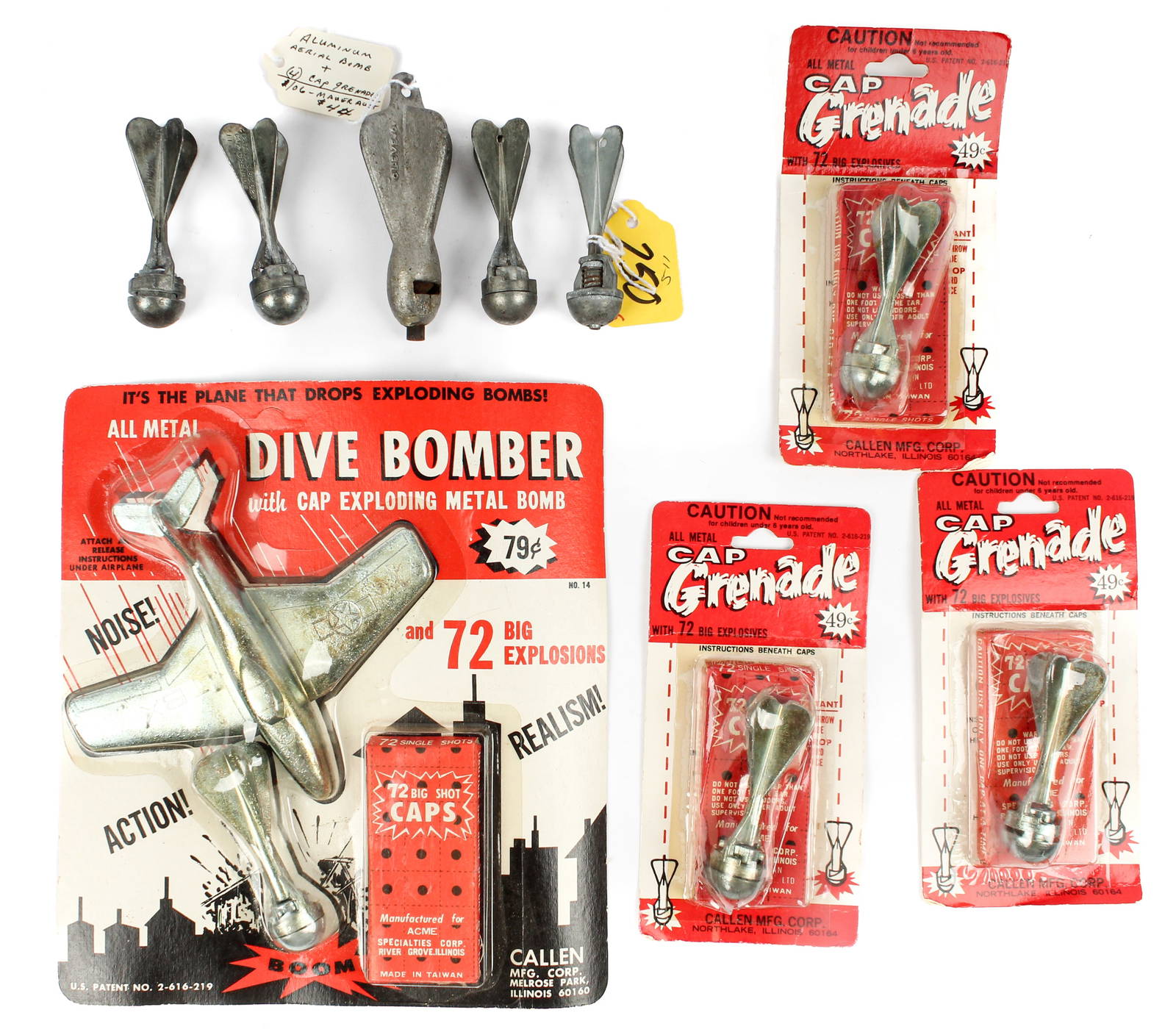 Vintage Cap Bomb Toys, Callen Mfg. Corp. Dive Bomber, Aluminum Aerial ...