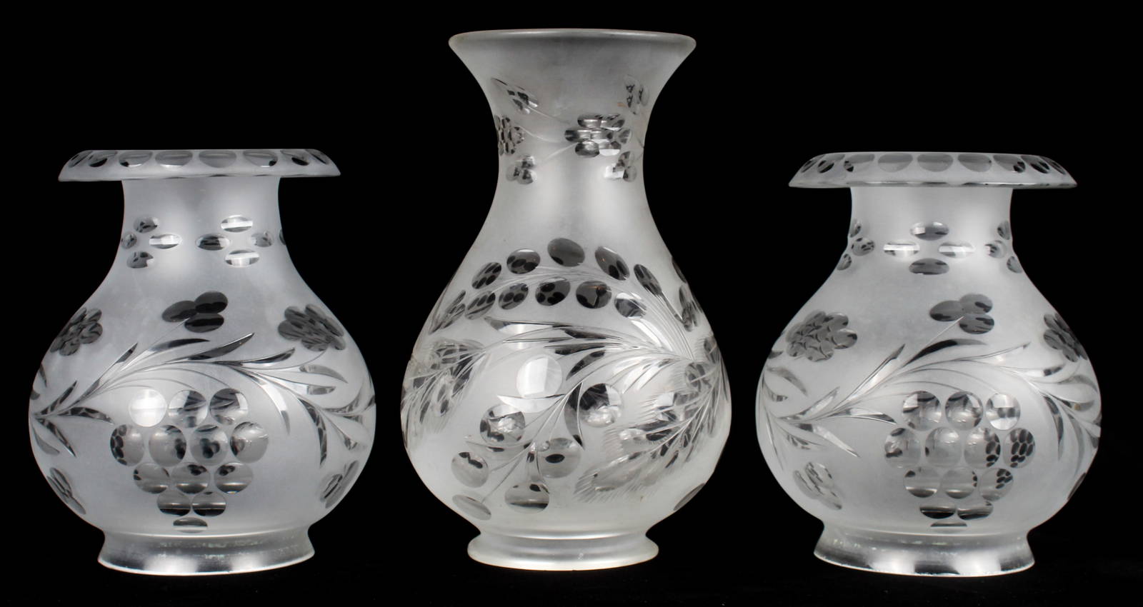 Three Vintage Astral Glass Lamp Shades, Incl. Pair, Frosted And Etched ...