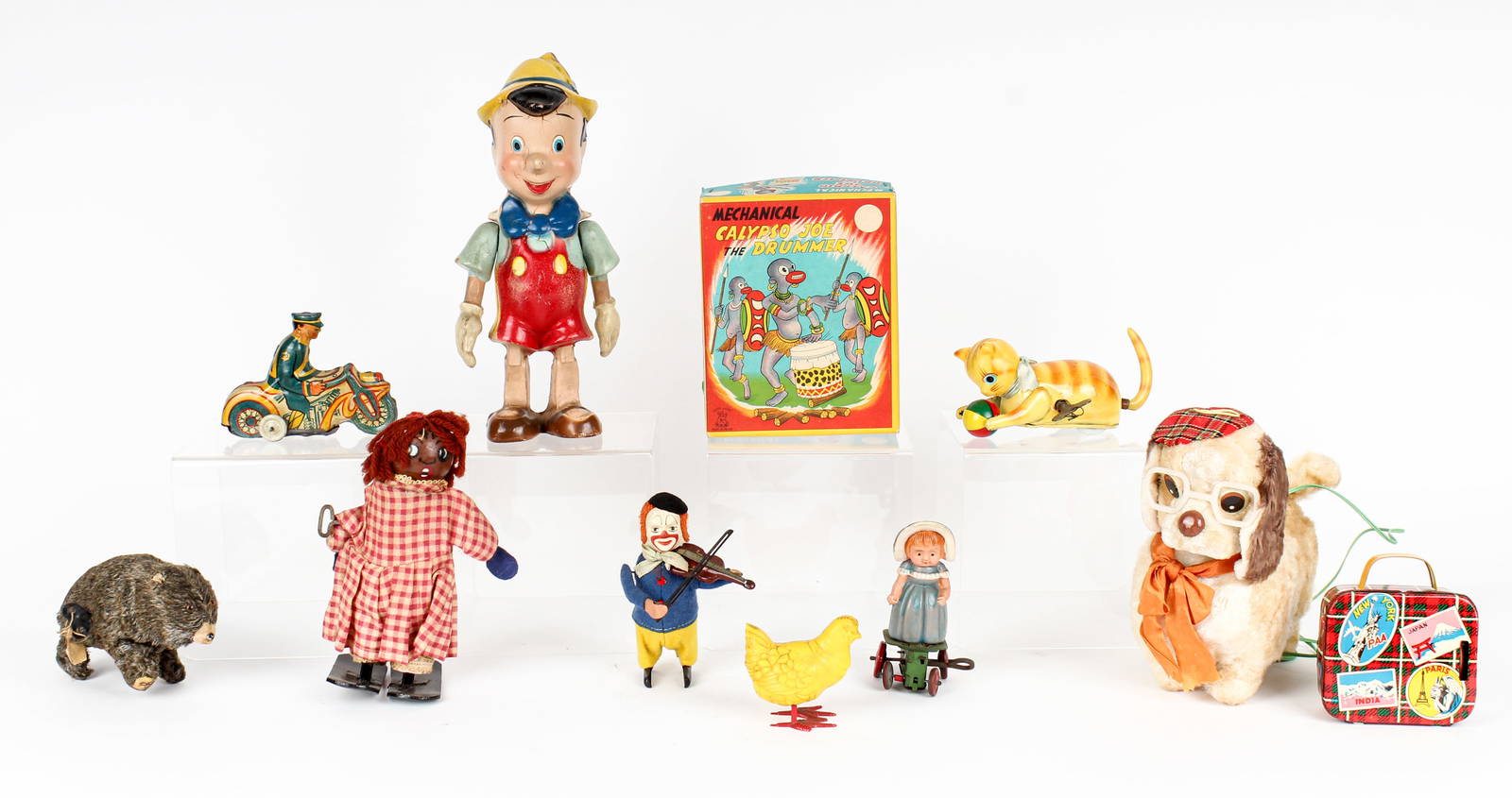 Vintage Toys Incl. Calypso Joe The Drummer, Tin, Windup, Hot Mammy, Etc ...