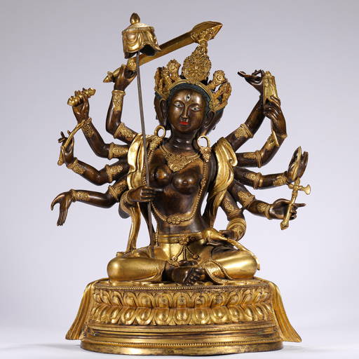 Ming Dynasty Bronze Gilt Three Face Buddha Ten Arms Buddha