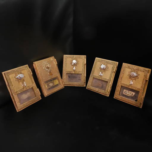 Set Of Five Brass Post Office Box Doors With Glass