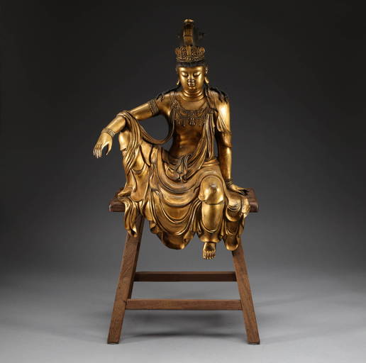 Qing Dynasty bronze gilt guanyin sitting statue (#0036) on Feb 03, 2023 ...