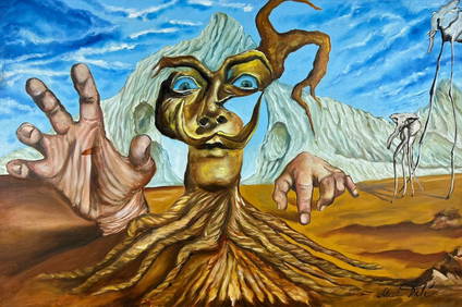 Spanish Oil Surrealist Scene Signed Salvador Dali