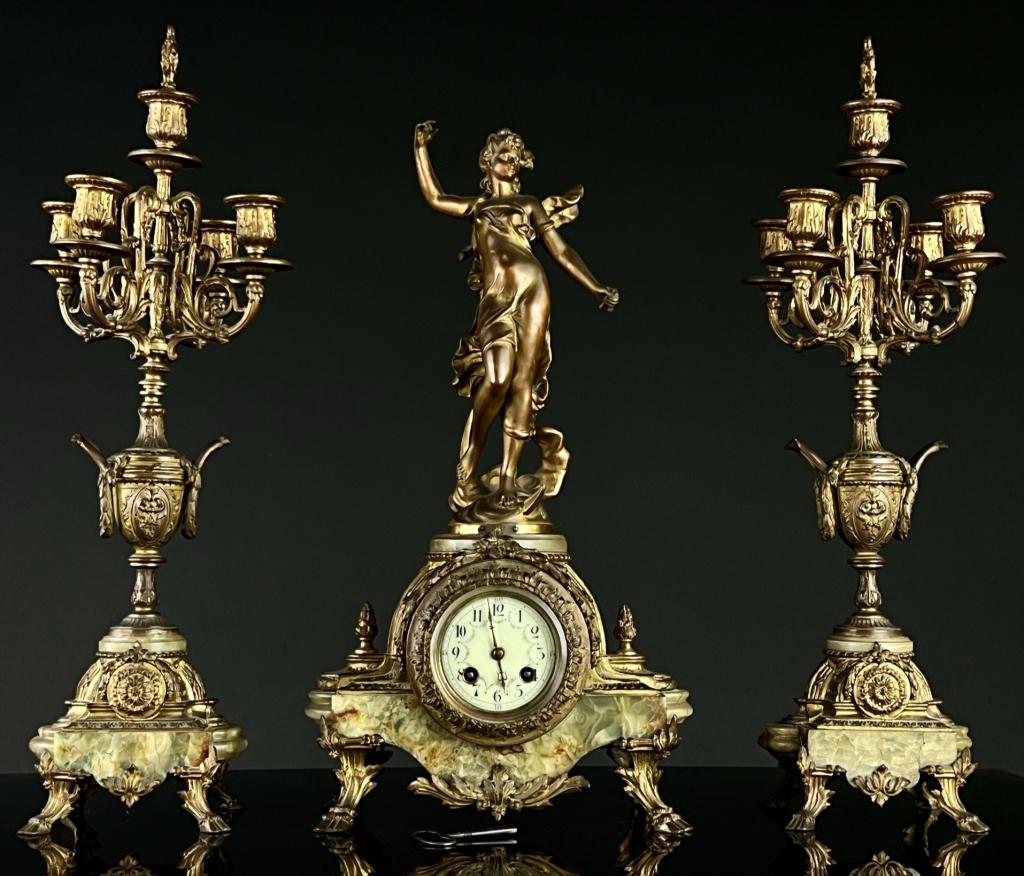 Auguste Moreau Belle Époque Figural Clock Set