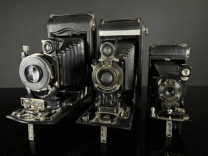 Lot Of 3 Kodak Folding Cameras, 3a, 2c, Pocket