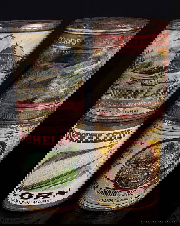 Lot (4) 1900's Paper Label Farm Adv. Corn Tin Cans Auction