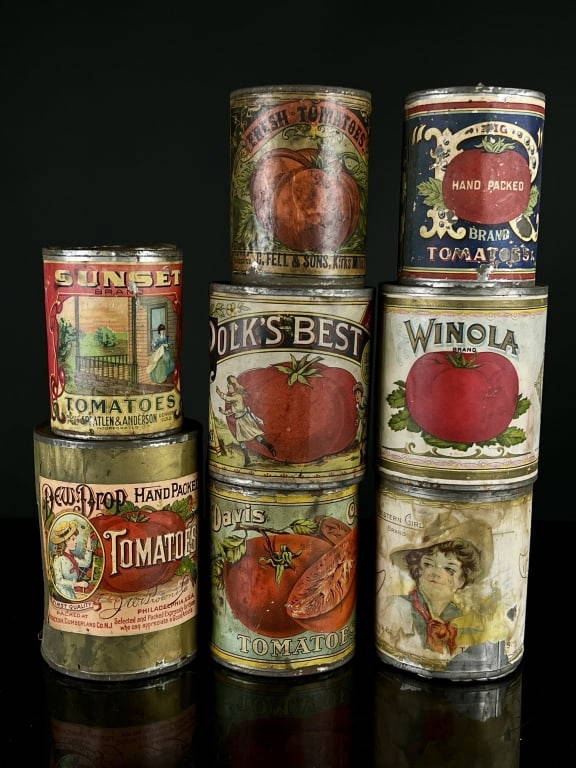 Lot (8) Graphic 1800's 1900's Graphic Tomato Cans Auction