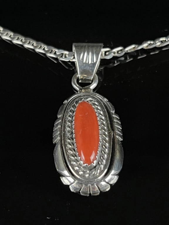 Bernice Bonney Sterling Coral Navajo Necklace Auction