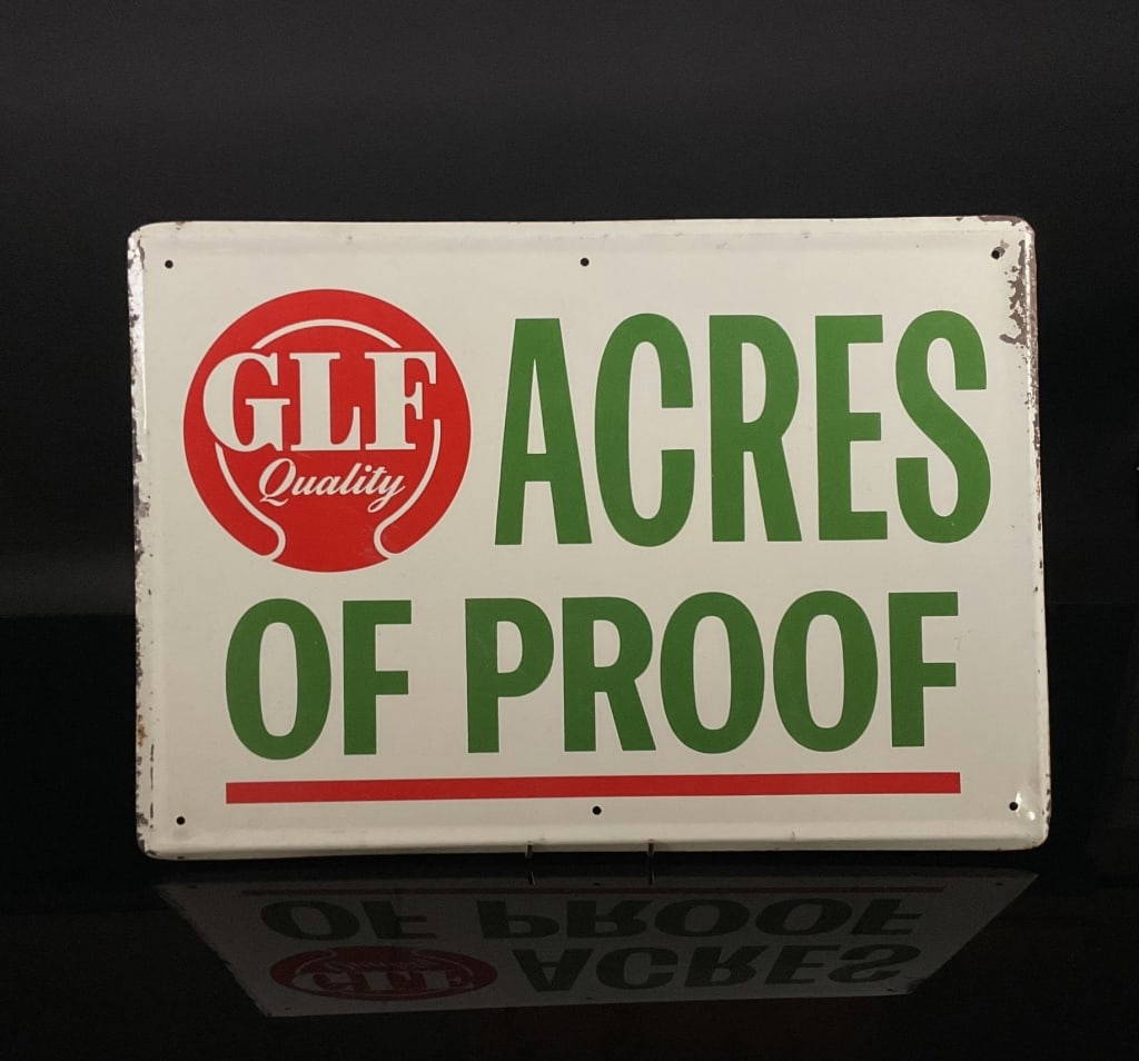 Glf Acres Of Proof Tin Farm Sign Auction