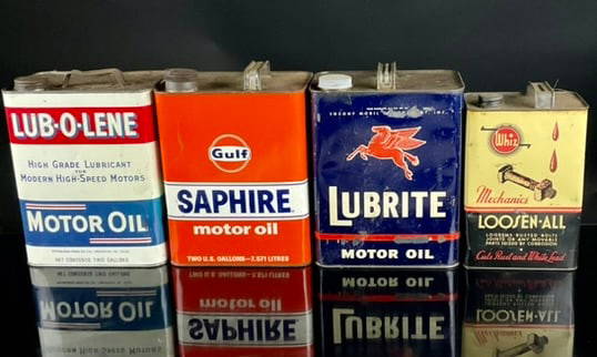 Lub-o-lene Gulf Mobil Whiz Motor Oil Can Lot Auction