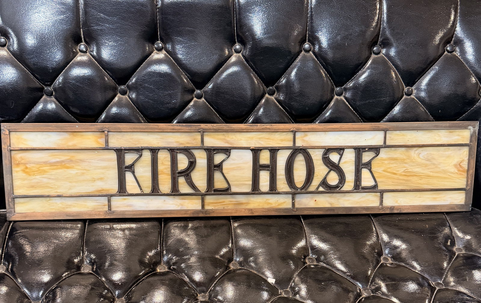 Victorian Era Stained Glass 'fire Hose' Hose Cabinet Transom Panel Auction