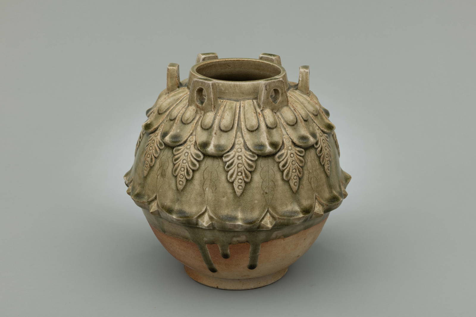 Northern Qi - Celadon Lotus Ceramic Vase With Six Handles Auction